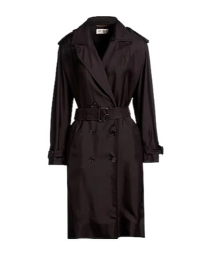 Saint Laurent Solid-color Long Trench Coat - Black