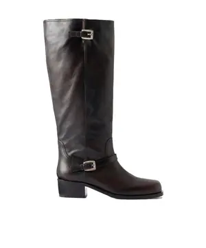 Staud Solid Color Leather Knee Boots - Black