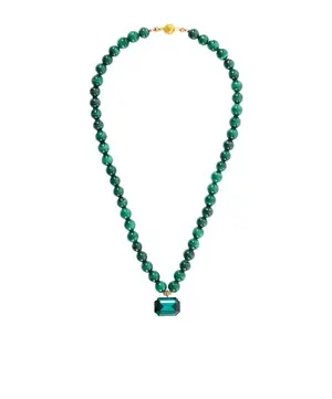 JENNIFER BEHR Gold-tone Malachite And Crystal Necklace - Blue