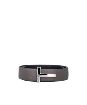 TOM FORD Reversible T-buckle Leather Belt - Grey/black