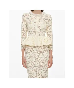 SELF-PORTRAIT Lace Peplum Midi Dress