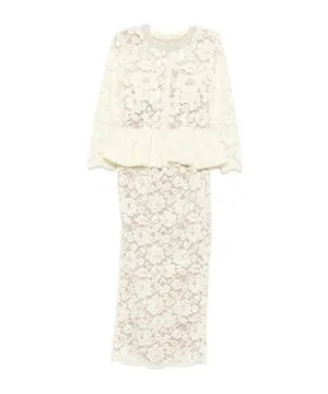 SELF-PORTRAIT Lace Peplum Midi Dress - Yellow