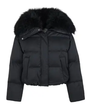 YVES SALOMON Short Down Jacket In Waterproof Technical Fabric With Airy Lambswool Trim