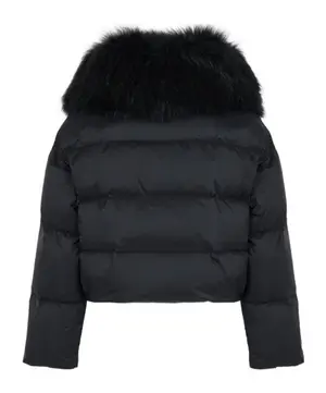 YVES SALOMON Short Down Jacket In Waterproof Technical Fabric With Airy Lambswool Trim