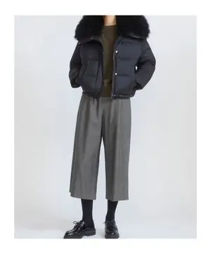 YVES SALOMON Short Down Jacket In Waterproof Technical Fabric With Airy Lambswool Trim