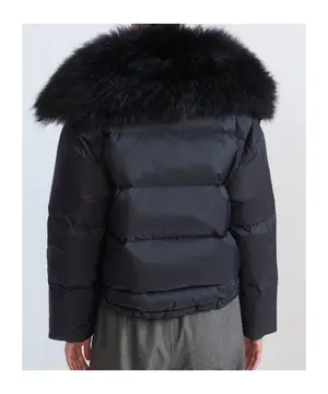 YVES SALOMON Short Down Jacket In Waterproof Technical Fabric With Airy Lambswool Trim