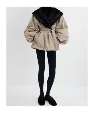 Magda Butrym Belted Faux Fur Collar Jacket
