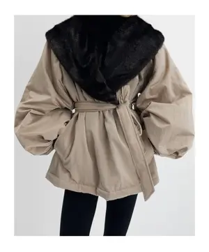 Magda Butrym Belted Faux Fur Collar Jacket