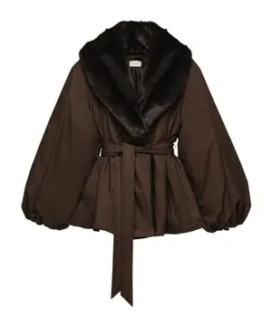 Magda Butrym Belted Faux Fur Collar Jacket