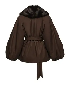 Magda Butrym Belted Faux Fur Collar Jacket