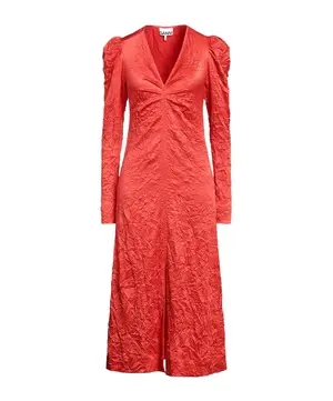 GANNI Solid-colored V-neck Long-sleeve Flared Dress