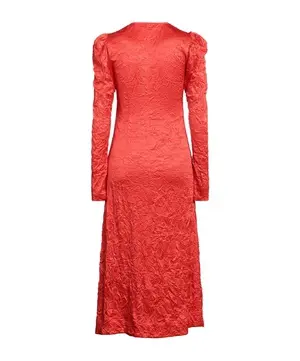GANNI Solid-colored V-neck Long-sleeve Flared Dress