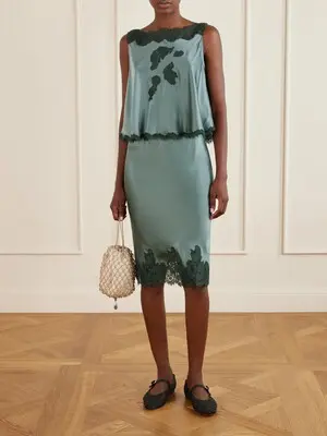 DÔEN Valerina Lace-trimmed Silk Tank - Blue