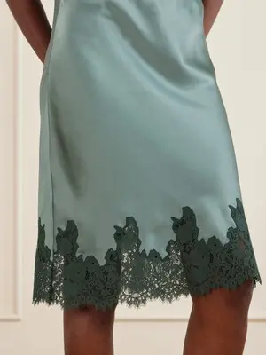 DÔEN Lace-trimmed Silk-satin Midi Skirt - Green