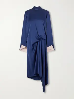 Stella McCartney Asymmetric Draped Satin Midi Dress - Blue