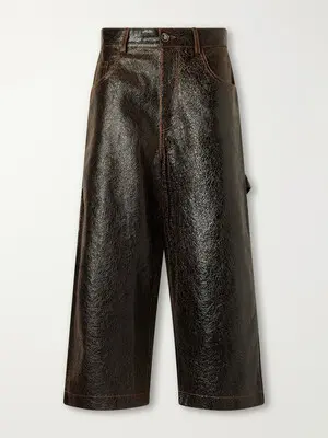 SANDERLAK Leather Wide-leg Pants - Brown