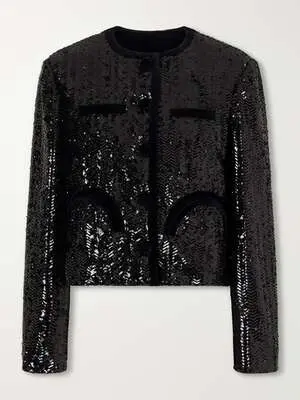 BLAZÉ MILANO Shamo Velvet-trimmed Sequined Jacket