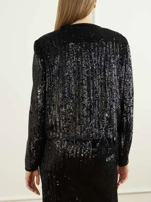 BLAZÉ MILANO Shamo Velvet-trimmed Sequined Jacket