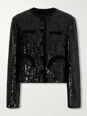 BLAZÉ MILANO Shamo Velvet-trimmed Sequined Jacket - Black
