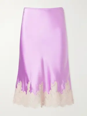 DÔEN Elowette Lace-trimmed Silk Midi Skirt - Pink