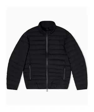 Emporio Armani Water-repellent, Quilted Nylon Down Jacket With Jacquard Logo Lettering - Black
