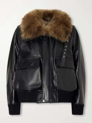 Sacai Plush-trimmed Leather Jacket