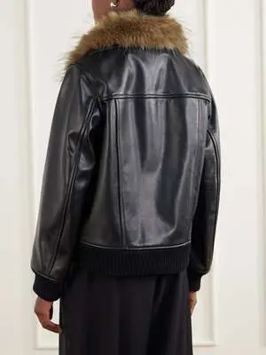 Sacai Plush-trimmed Leather Jacket