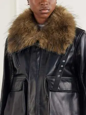 Sacai Plush-trimmed Leather Jacket