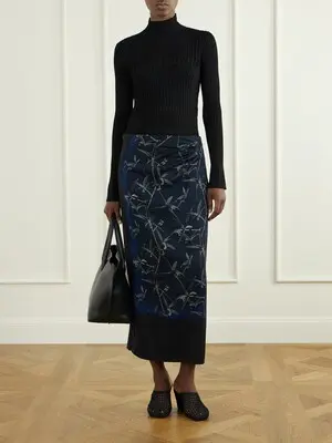Proenza Schouler Anais Floral-print Button-detailed Gathered Stretch Skirt - Black