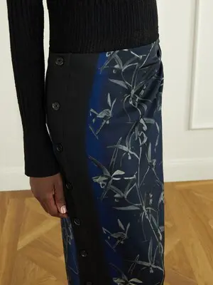 Proenza Schouler Anais Floral-print Button-detailed Gathered Stretch Skirt - Black