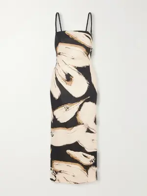 ANDRES OTALORA Lo No Dicho Tassel-detailed Printed Linen Midi Dress - Brown