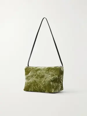 VALESQUE Leather-trimmed Crushed-velvet Shoulder Bag