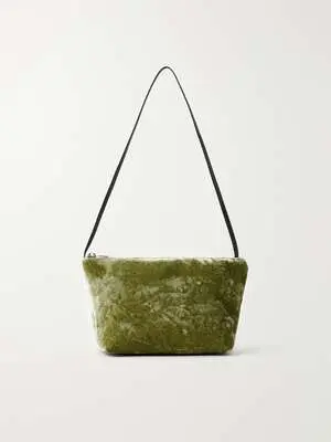 VALESQUE Corset Leather-trimmed Crushed-velvet Shoulder Bag