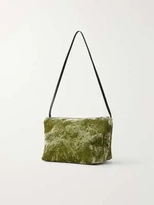 VALESQUE Corset Leather-trimmed Crushed-velvet Shoulder Bag