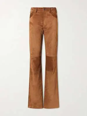NILI LOTAN Joan Suede Straight-leg Pants - Tan