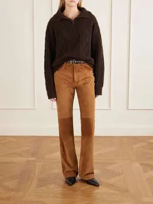 NILI LOTAN Joan Suede Straight-leg Pants