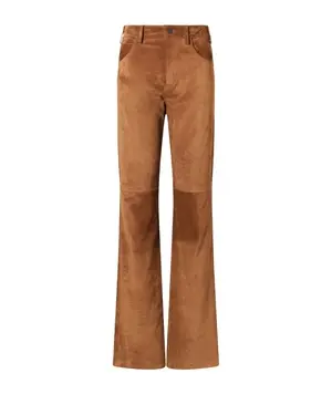 NILI LOTAN Joan Suede Straight-leg Pants - Tan
