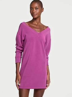 Victoria's Secret Featherweight Knit V-neck Long-sleeve Dress - Purple