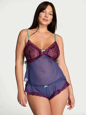 Victoria's Secret Tease Chiffon Lace-trim Cami Set - Blue