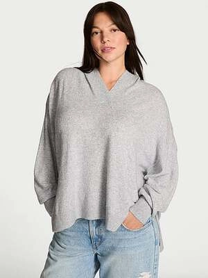Victoria's Secret Luxe Knit V-neck Hoodie Sweater - Grey