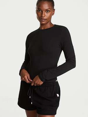 Victoria's Secret Angel Essentials Stretch Cotton Fitted Long-sleeve Tee - Black