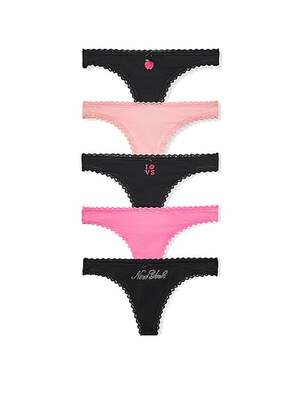 Victoria's Secret 5-pack Nyc Cotton Lace-trim Thong Panties - Print