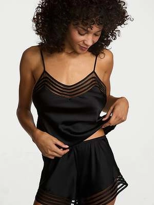 Victoria's Secret Very Sexy Washable Silk Sheer Stripe Cami Top - Black