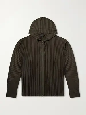 Issey Miyake July Pleated Zip-up Hoodie - Green