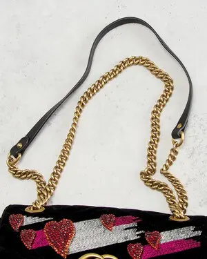 FWRD RENEW Gucci Embellished Velvet Gg Marmont Shoulder Bag - Black