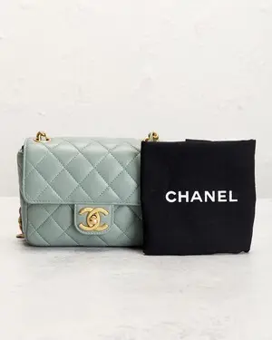 FWRD RENEW Chanel Lambskin Mini Casino Royale Charms Square Flap Bag - Blue
