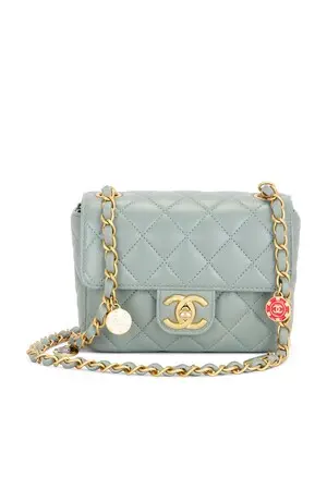 CHANEL Chanel Lambskin Mini Casino Royale Charms Square Flap Bag In Sage