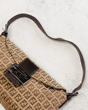 FWRD RENEW Fendi Zucchino Baguette Shoulder Bag - Brown