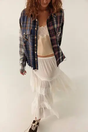 THE TALES Cut Off Patchwork Check Button Down Shirt - Blue Combo