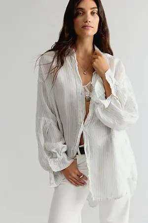 Free People Selene Striped Linen Shirt - Ivory Combo